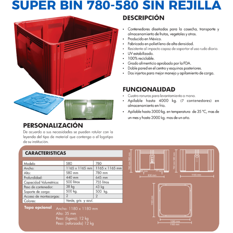 Super Bin 580 Sin Ranuras Verde